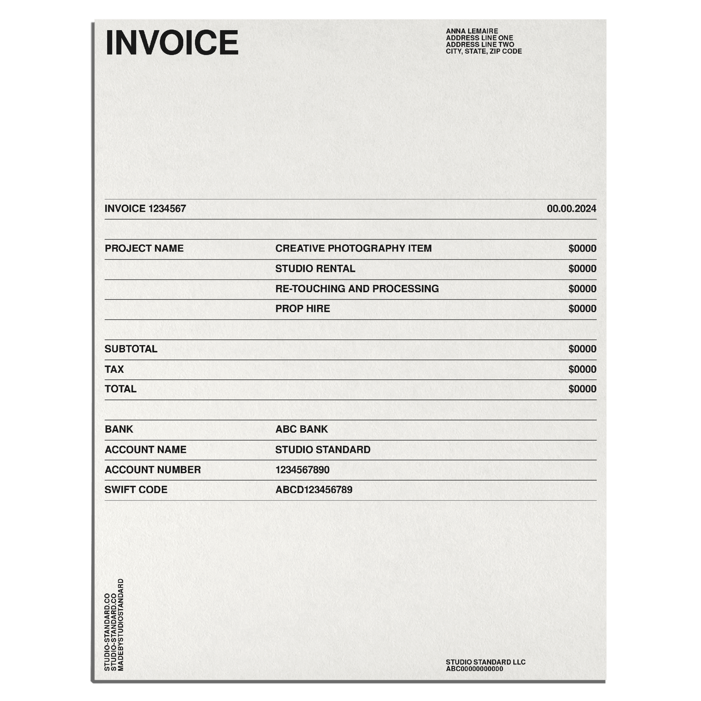 Photographer's Starter Kit | Invoice Templates – Studio Standard