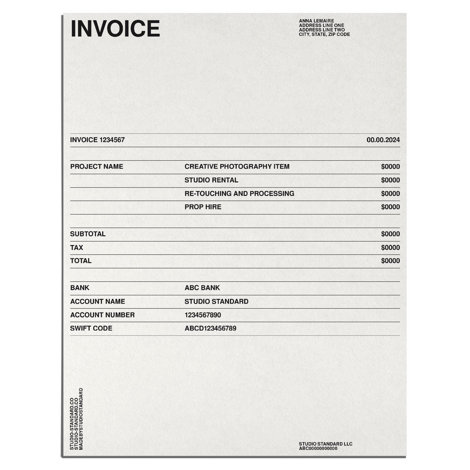 Photographer's Starter Kit | Invoice Templates – Studio Standard